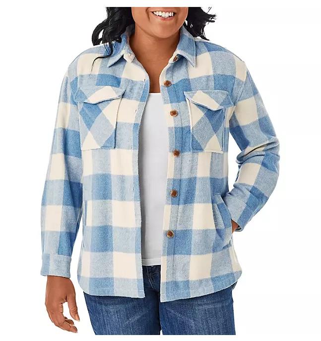 NEW! WOMENS MEMBER'S MARK RELAXED FIT BUTTON DOWN PLAID SHACKET ...