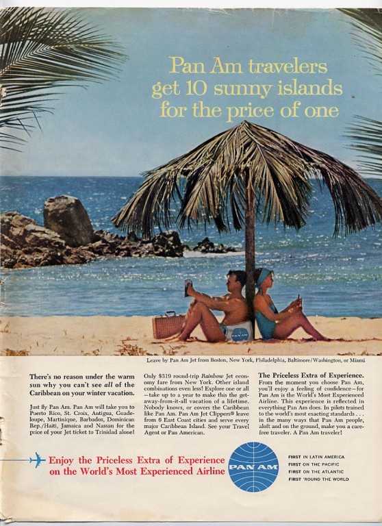 1962 Pan American PRINT AD Pan Am Airlines Couple under Tree on Beach ...