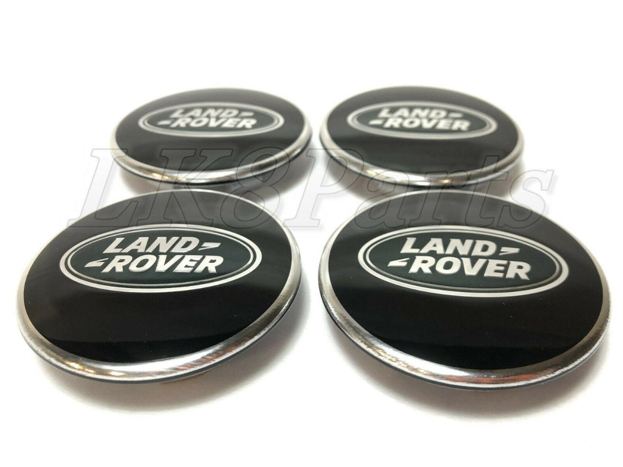 Land Rover Black with Green Oval Polished Wheel Center Hub Caps Set x4 ...