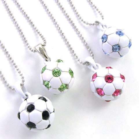 Soccer Ball Light Blue Crystal Rhinestones Sports Necklace Chain Charm ...