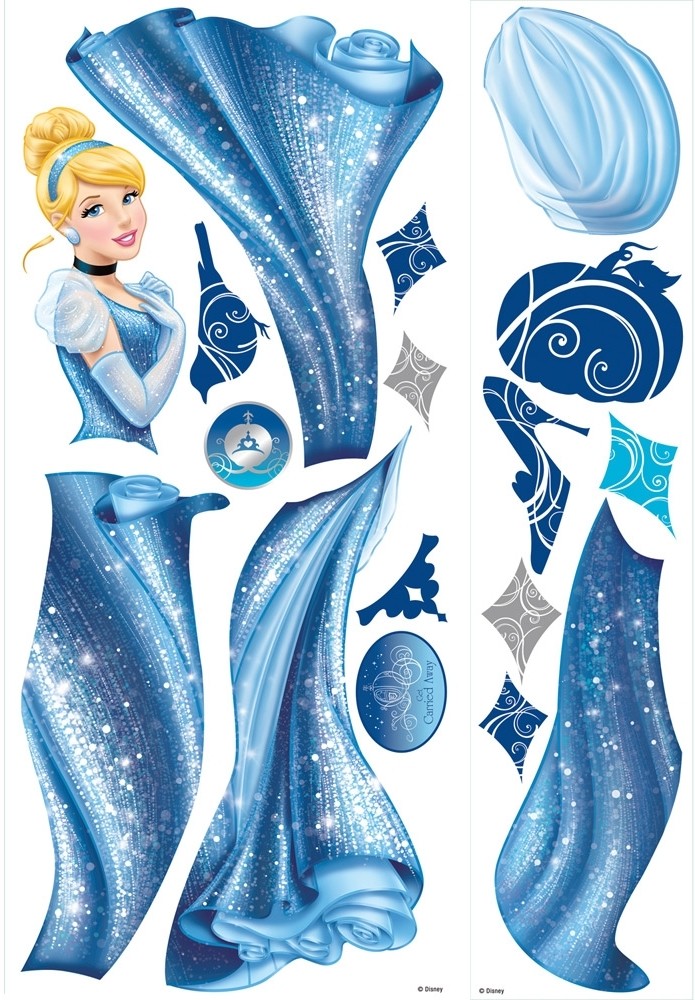 GIANT CINDERELLA GLAMOUR WALL DECALS Disney Princess Stickers Blue Room ...