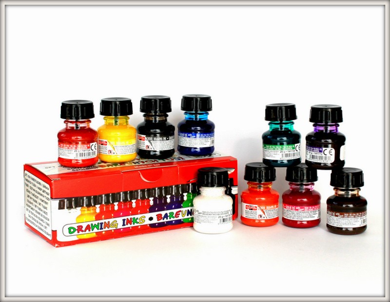 KOH-I-NOOR SET OF 10 COLOURED DRAWING INKS | eBay