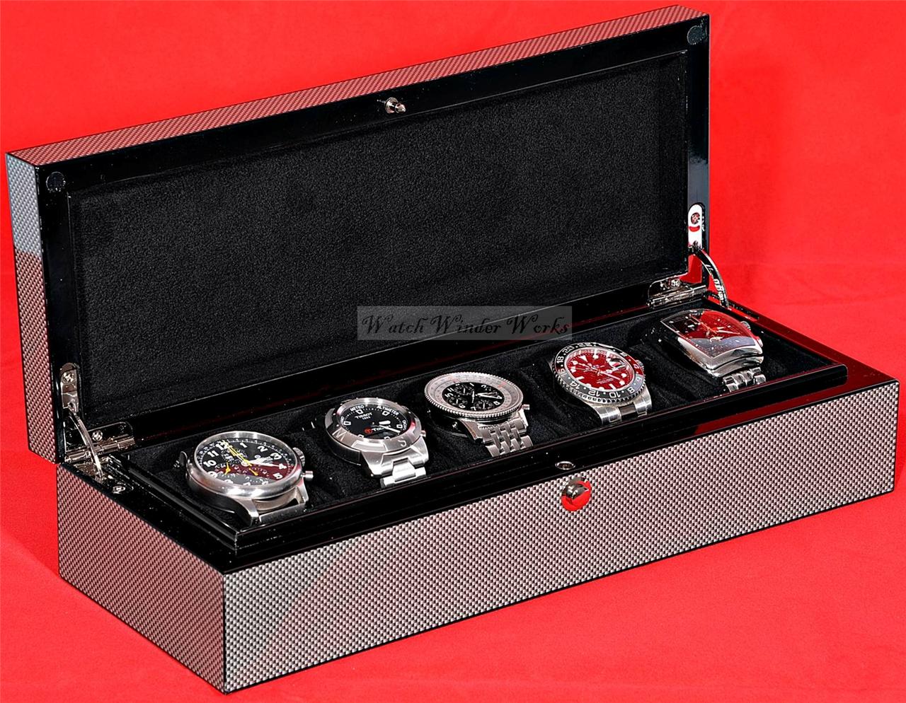 Luxury Carbon Fibre Look Watch Storage Box for five watches-model ...