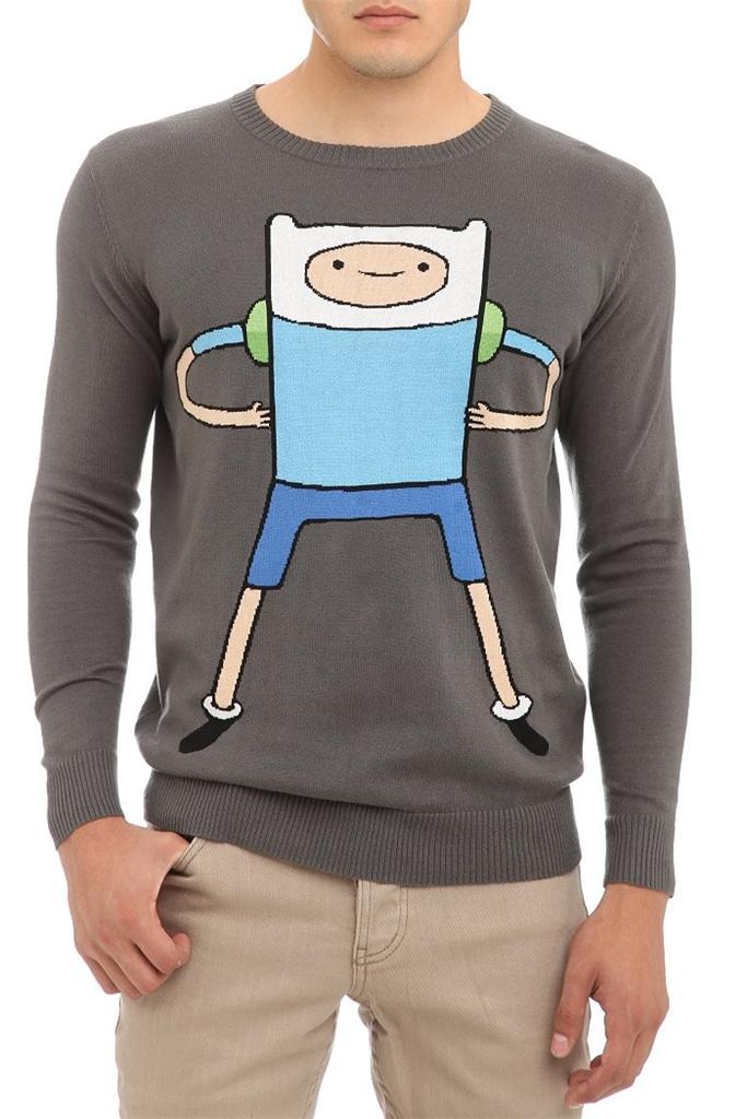 Hot Topic Adventure Time Finn Sweater Gray Mens XL 2X New | eBay