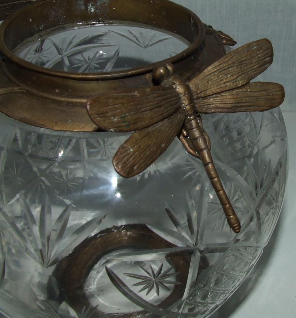 Antique Stunning Large Vintage Art Nouveau Bronze & Cut Glass Dragonfly ...