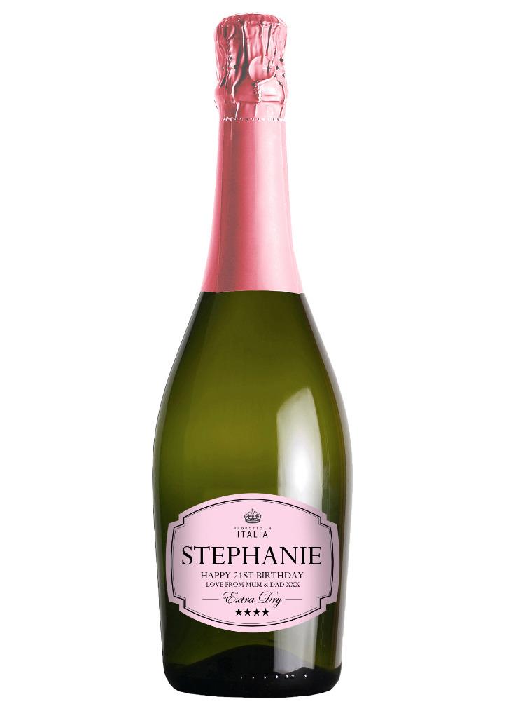 PERSONALISED PROSECCO PINK ROSE BOTTLE LABEL BIRTHDAY WEDDING ANY ...