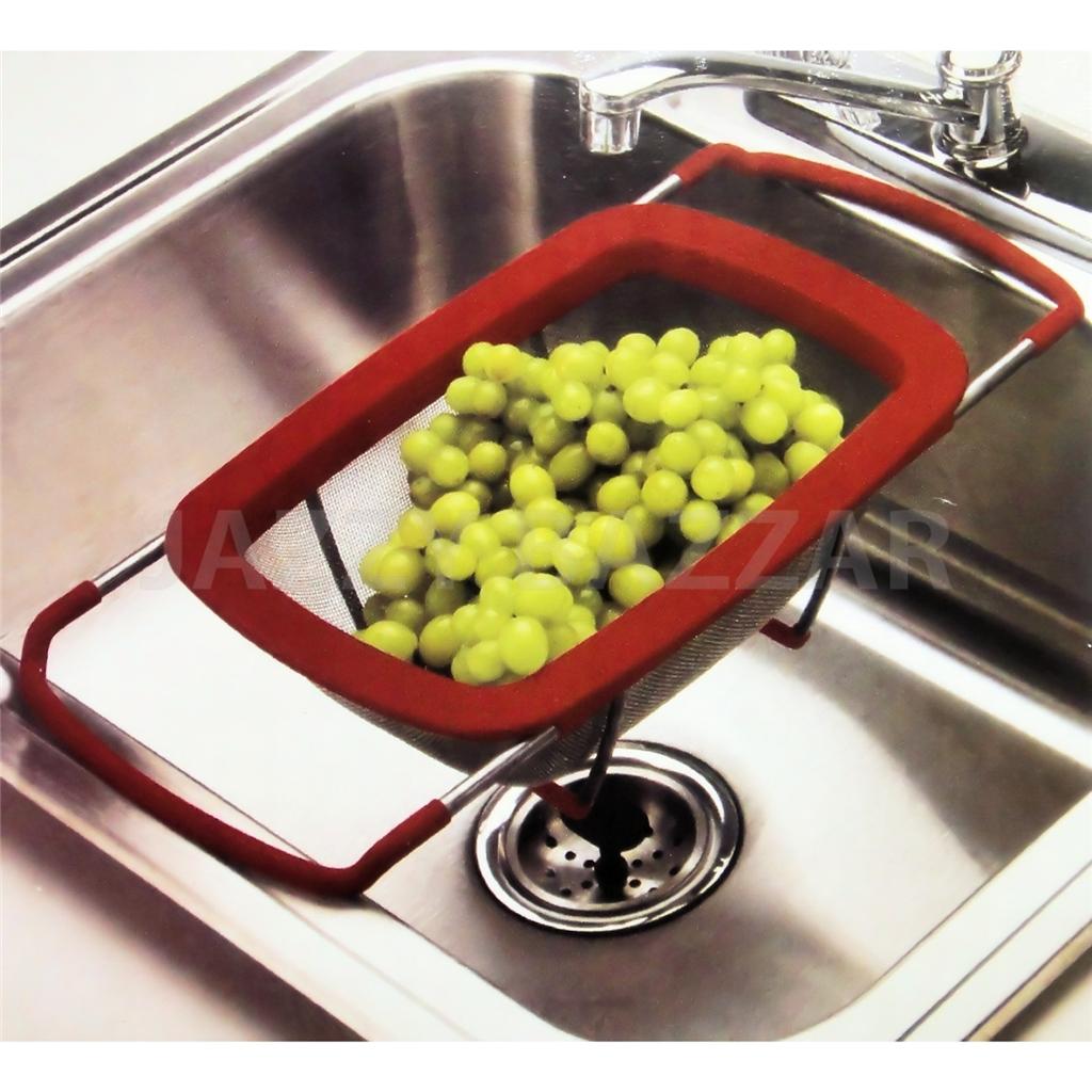 Colander KitchenAid Stainless Steel Strainer Mesh RED Expandable Sink ...