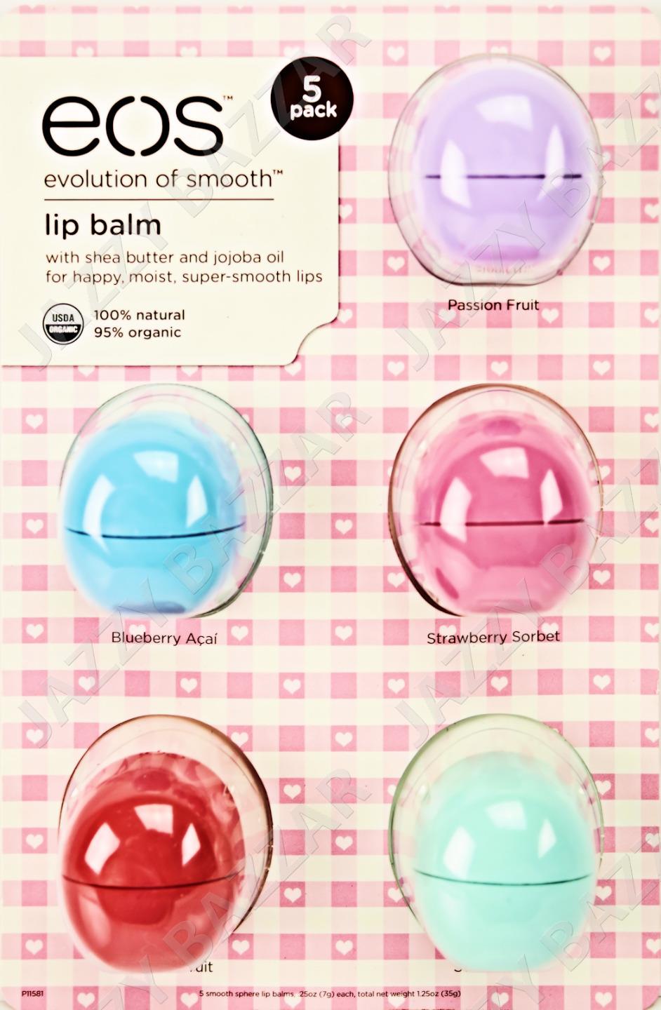 EOS Lip Balm 5 Pack Smooth Sphere 100% Authentic 95% Organic & 100% ...