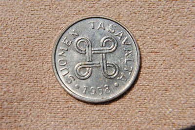 VERY NICE 1958 SUOMEN TASAVALTA FINLAND 1 MARKKA COIN