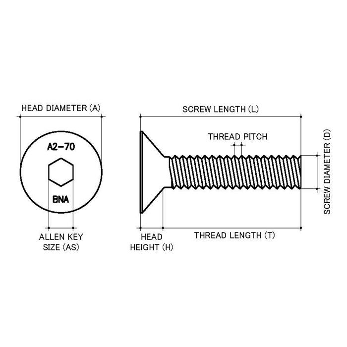 M5 x 0.80p Metric Coarse Stainless A2-70 G304 Countersunk Head Socket ...