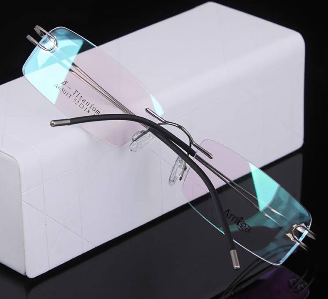 Luxury Mens Rimless Titanium Glasses Frames Eyeglasses Flexible Rx ...