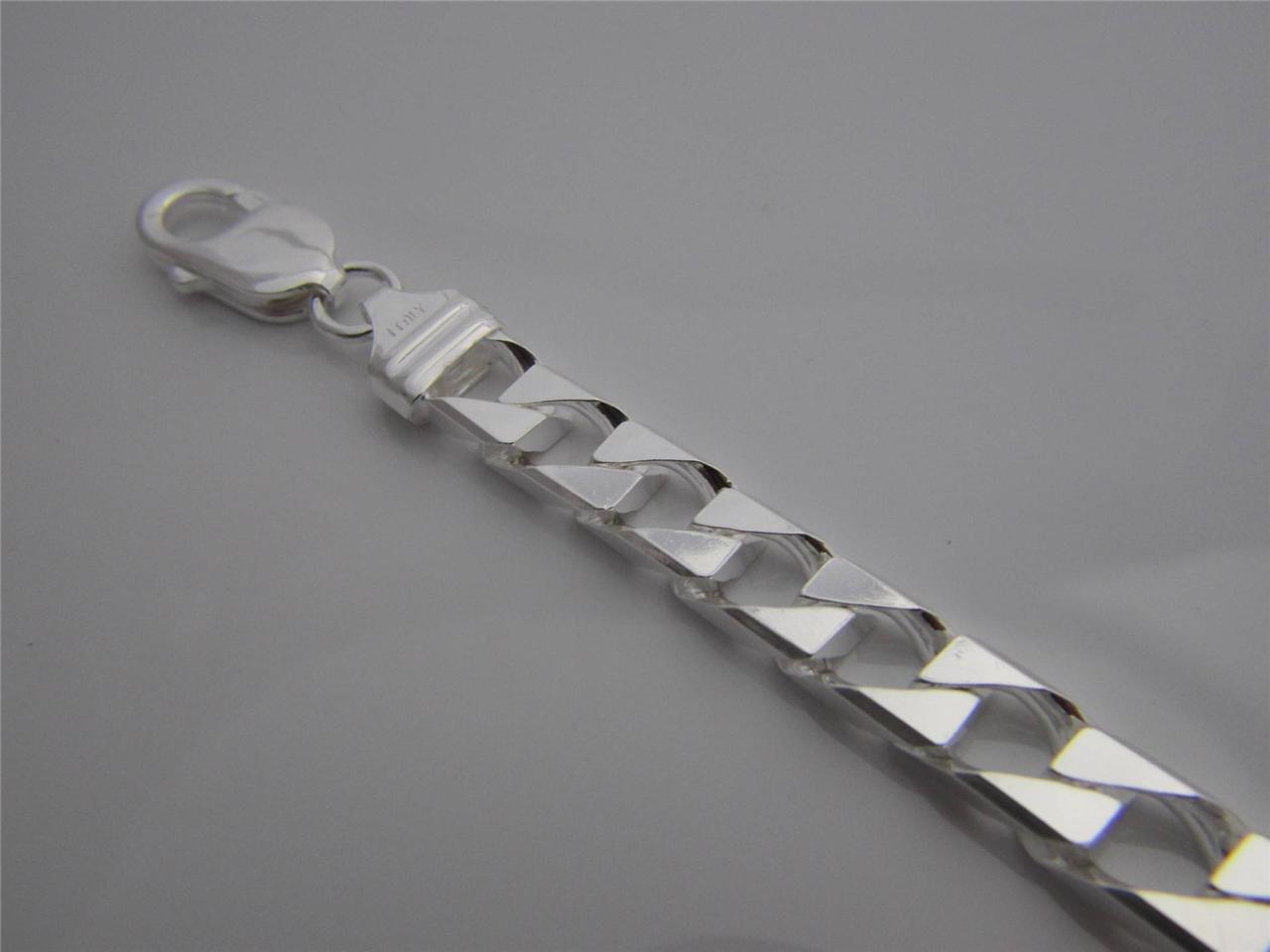 925 Sterling Silver Men's Italian CUBAN CURB Link Chain Square Pave ...