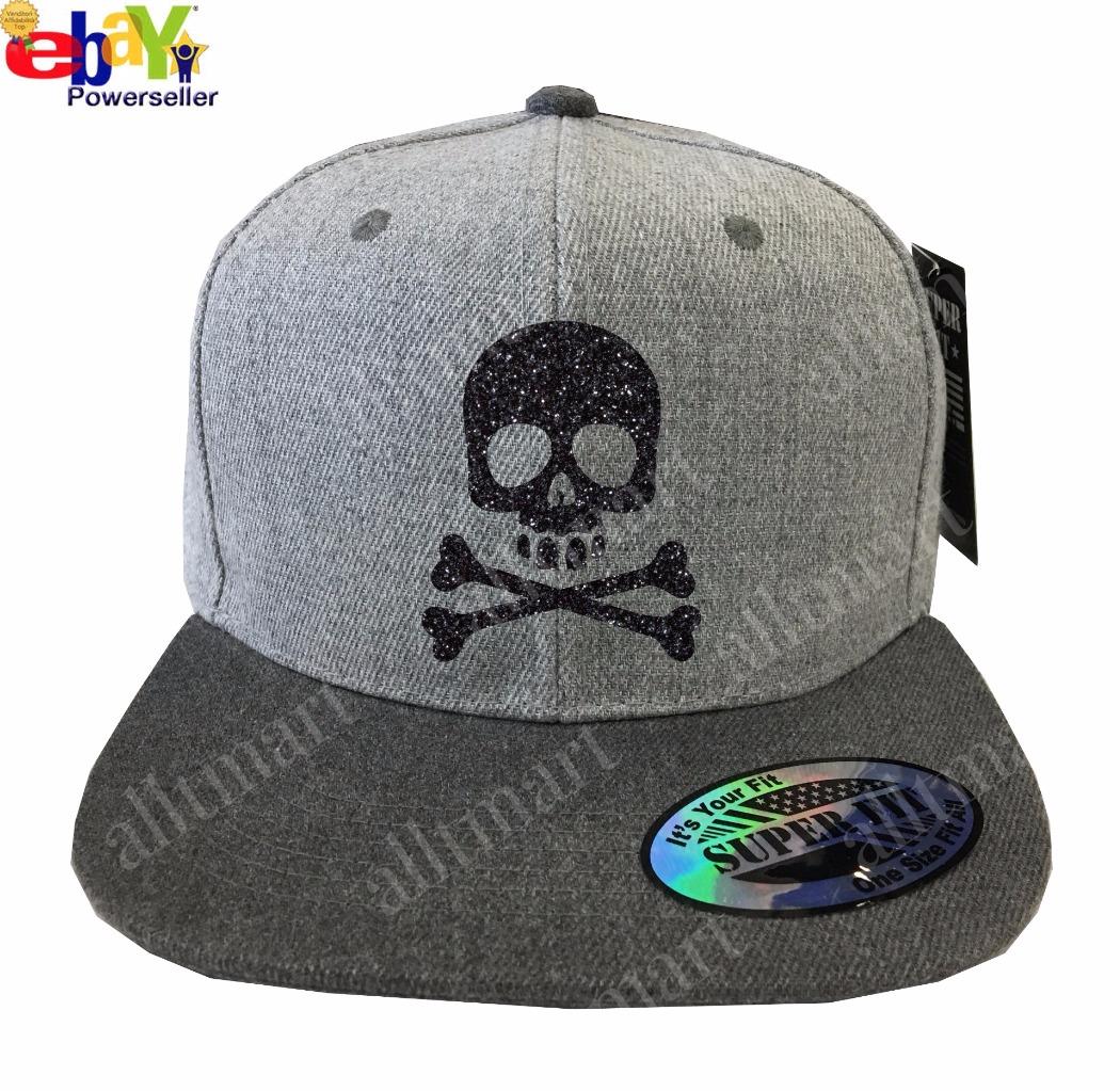 NW Printed Skull Glitter Rock & Roll Hipster Flat Bill Premium Snapback ...