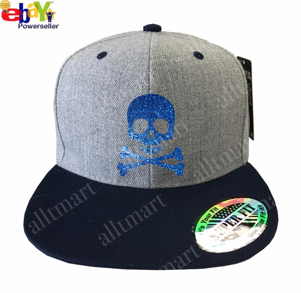 NW Printed Skull Glitter Rock & Roll Hipster Flat Bill Premium Snapback ...