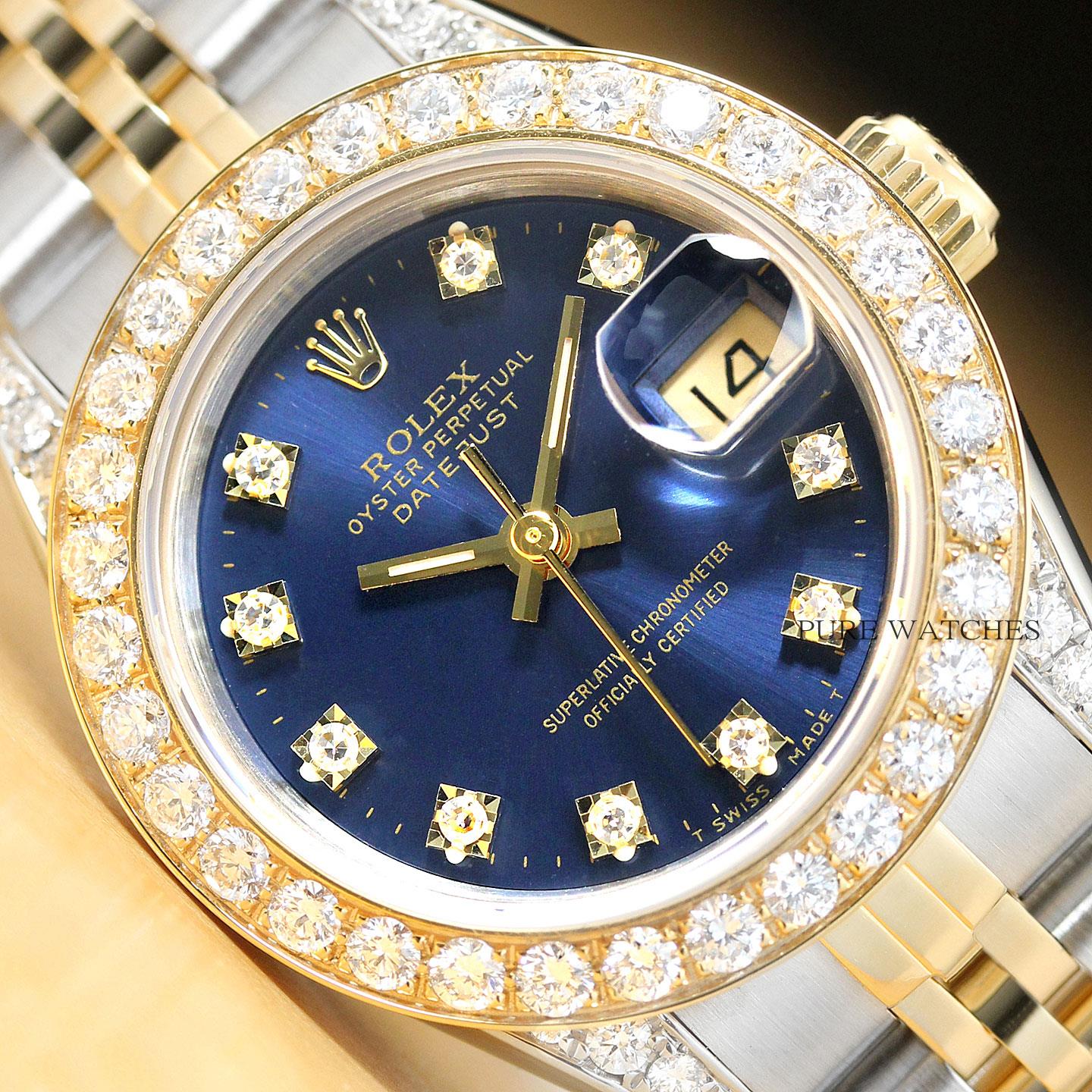 LADIES ROLEX DATEJUST FACTORY DIAMOND DIAL WATCH + 18K GOLD 1.13 CT ...