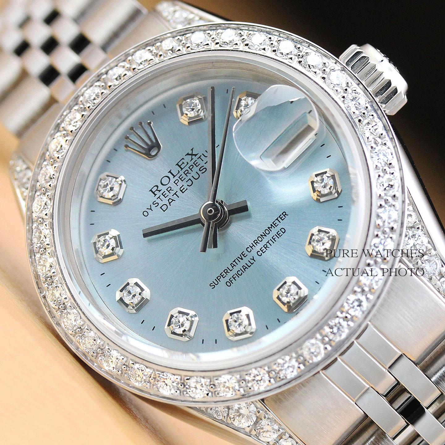 ROLEX LADIES ICE BLUE DIAMOND DIAL BEZEL & LUGS DATEJUST 18K WHITE GOLD ...