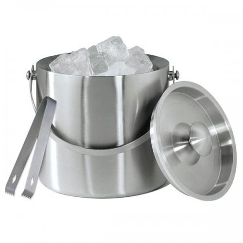 Large Double Walled Stainless Steel Insulated Ice Bucket With Tongs Lid ...