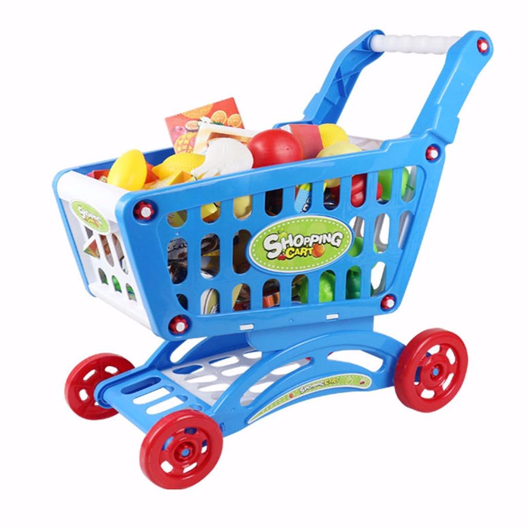Children Shopping Trolley Cart Play Food Set Kids Pretend Shop Push ...