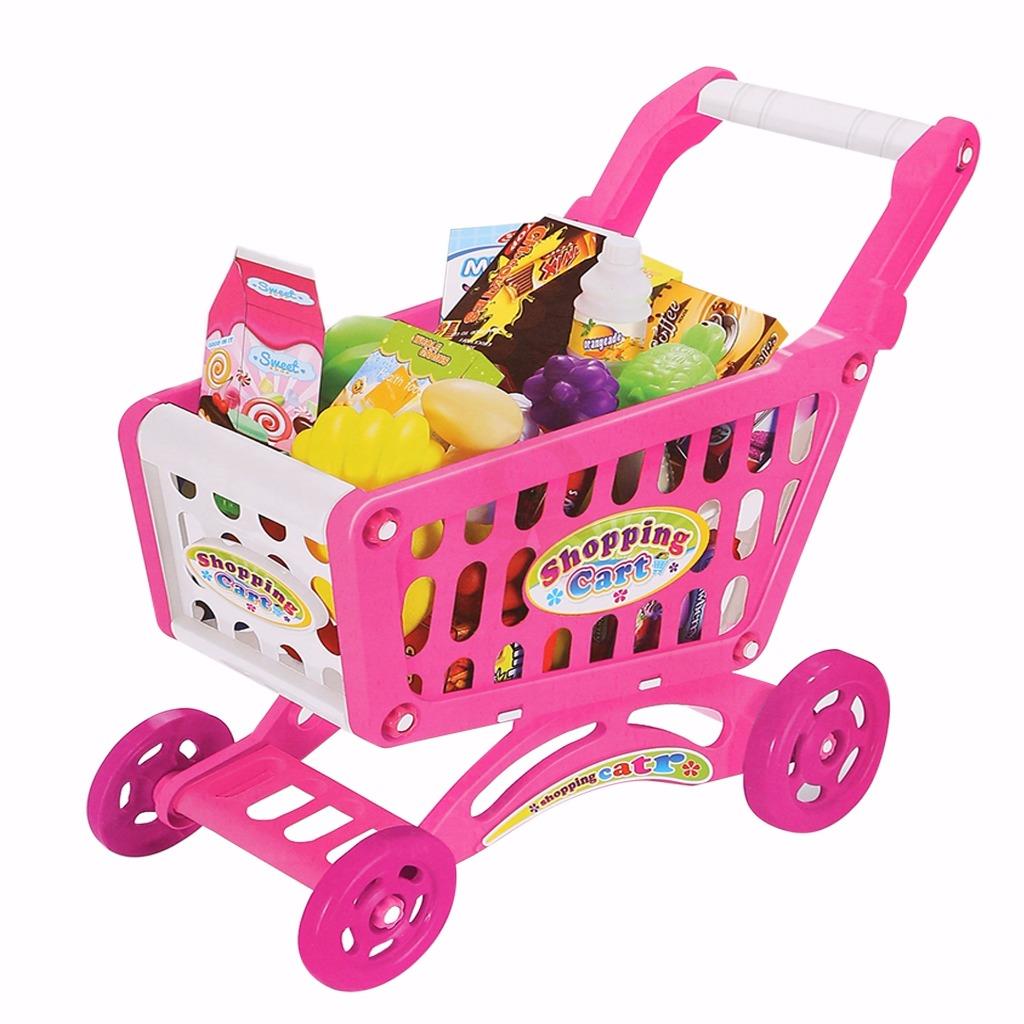 Children Shopping Trolley Cart Play Food Set Kids Pretend Shop Push ...