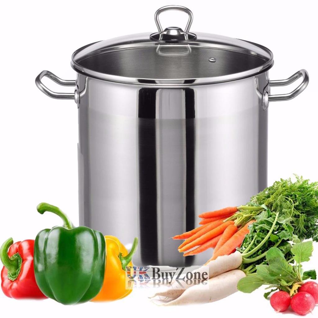 20 Litre Large Deep Stainless Steel Cooking Stock Pot Glass Lid ... 20 Litre Large Deep Stainless Steel Cooking Stock Pot Glass Lid ...