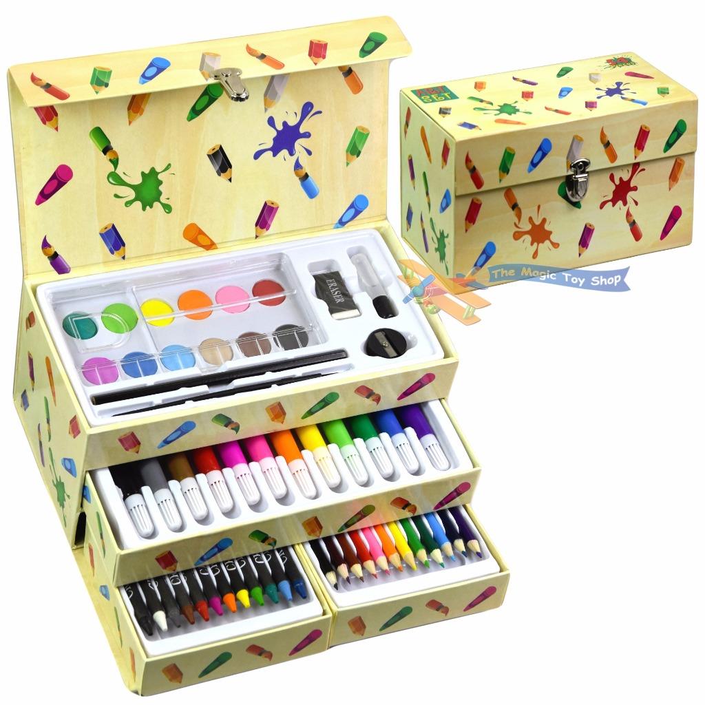 54 Pieces Kids Art Artist Set in a Box with Drawers Pens Pencils ...