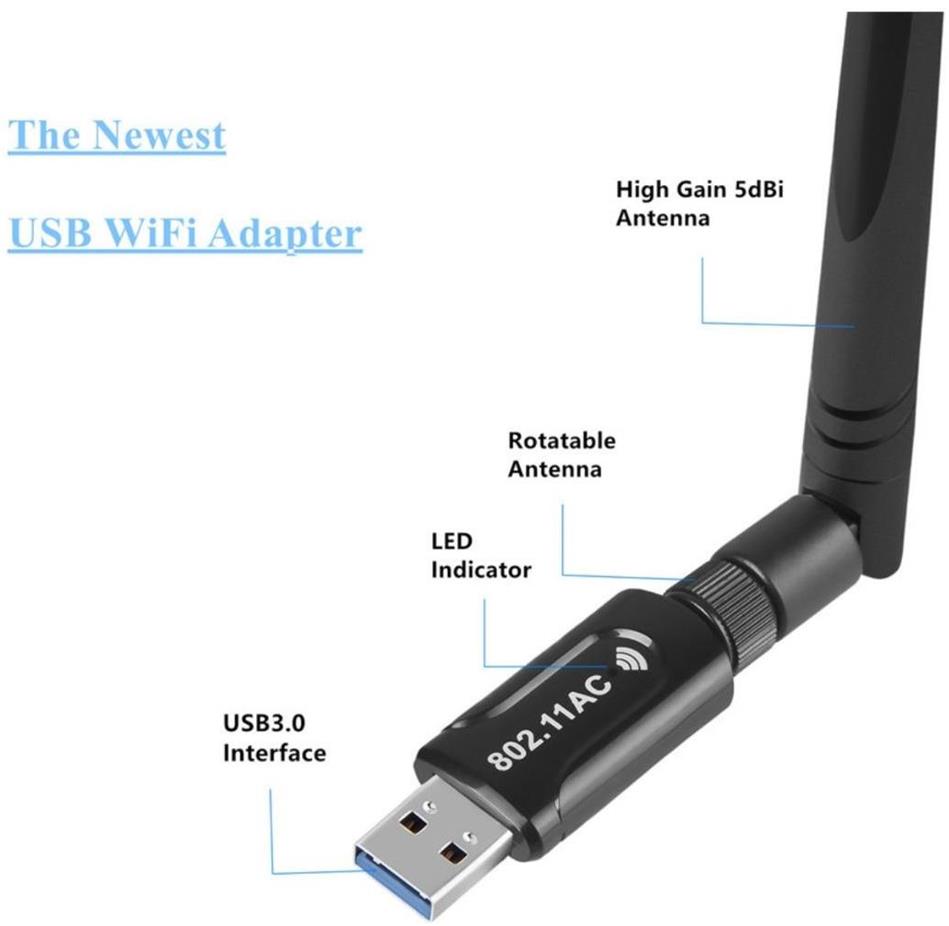 AC1200 USB 3.0 WiFi Wireless Adapter Dongle 802.11ac 5GHz Dual Band ...