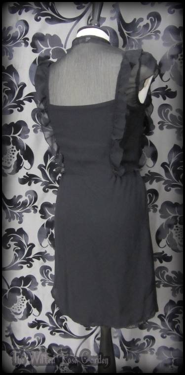 Victorian Goth High Collar Black Chiffon Ruffle Governess Dress 10 ...