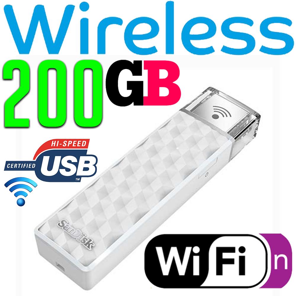 SanDisk Connect 200GB Wireless Stick USB Flash Drive WiFi Android ...