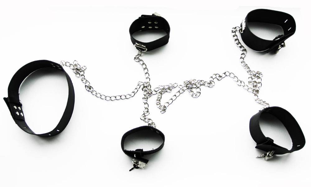 Faux/PU Leather Chain Neck collar Wrist Ankle Cuffs Restraint bondage ...
