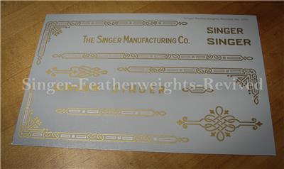 SINGER FEATHERWEIGHT GOLD W/SILVER INLAY **PRE TRIMMED** DECALS ...
