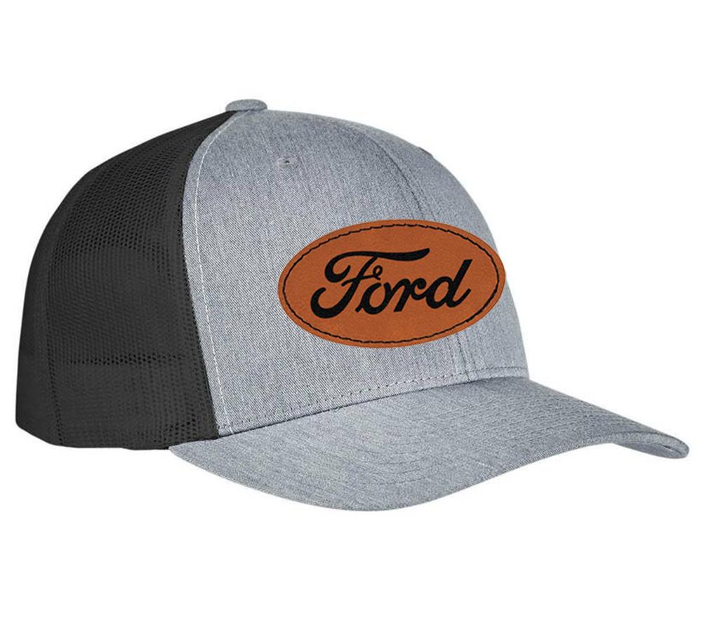 Ford Script Logo Leather Patch Laser Engraved Yupoong 6606 Snapback Hat Cap | eBay