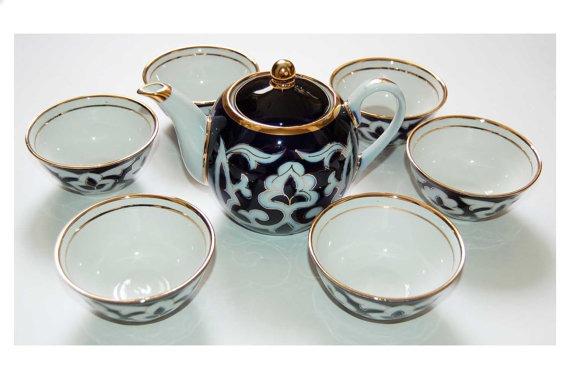 New Uzbek Tea ceremony SET teapot 6 piala middle Pakhta cotton flower ...