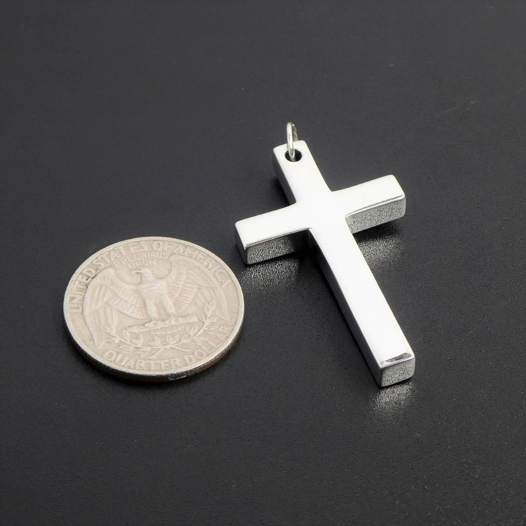 Shiny Solid 925 Sterling Silver Classic Cross Pendant Sleek Modern ...