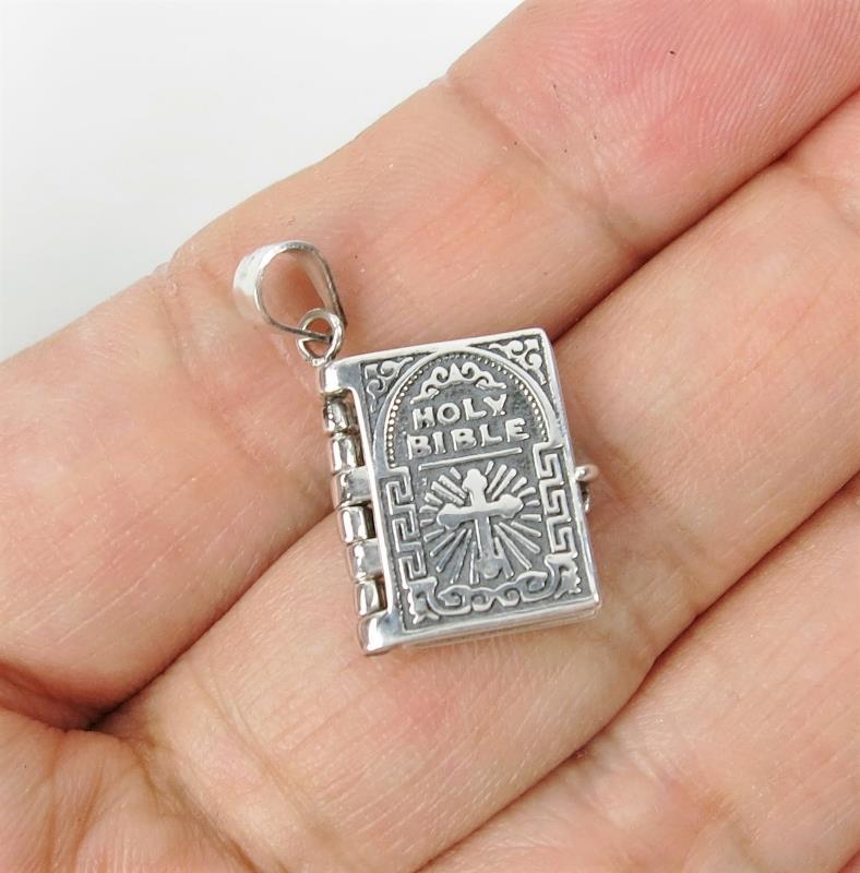 925 Sterling Silver Lord's Prayer Holy Bible Open Pages Locket Charm ...