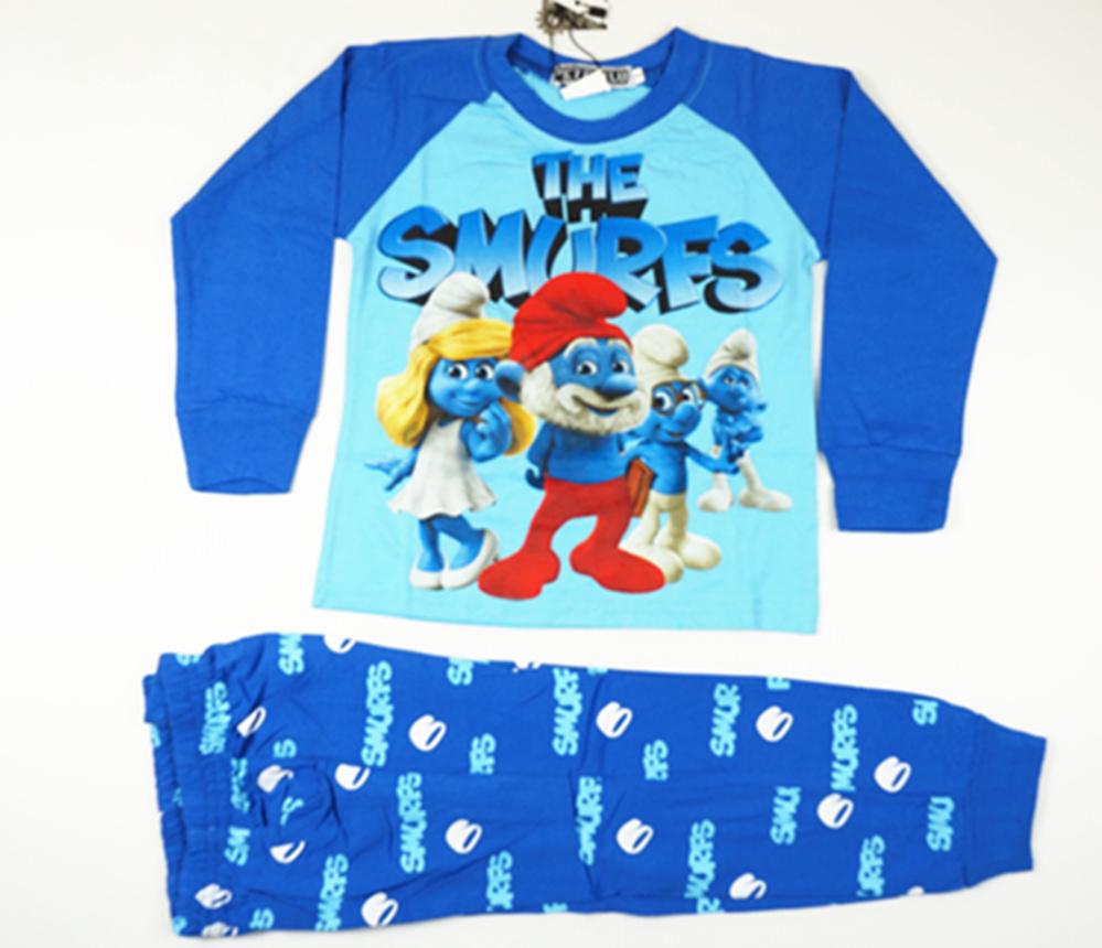Boys Kids Smurfs Long Sleeve Thin 100% Cotton Pyjamas,Pj Sleepwear Tee ...