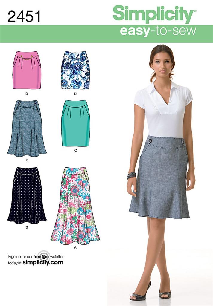Simplicity 2451 Sewing Pattern Ladies Skirt - 2 Styles - 2 Lengths ...