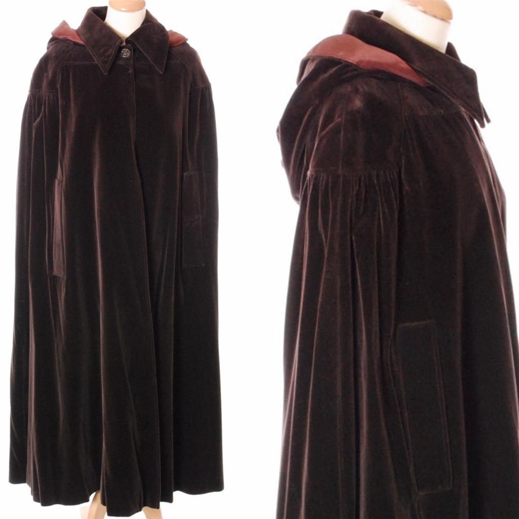 Vintage 1970s OPERA CAPE brown velvet hooded mono - UK12 UK 14 UK16 | eBay