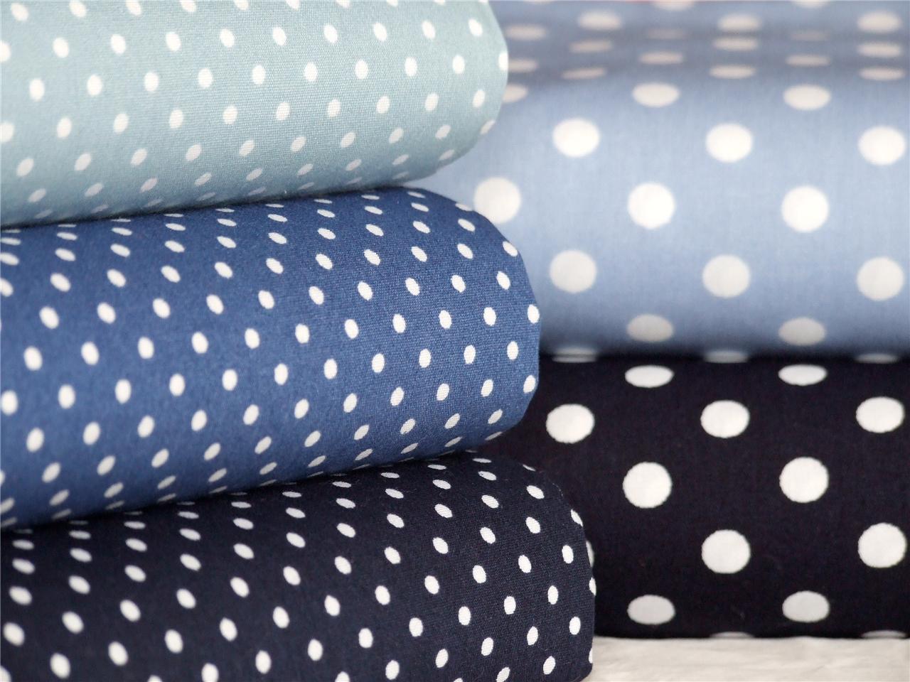 pale BLUE Navy Spotty polka dot COTTON FABRIC for dress craft quilting ...