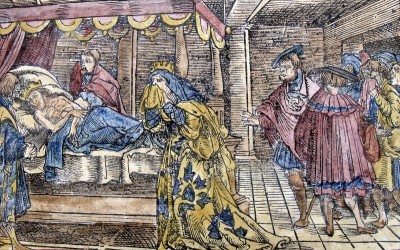 1532 Weiditz FOLIO - STOMACH PAIN GOUT ILLNESS - 2 Handcol MEDIEVAL Woodcut