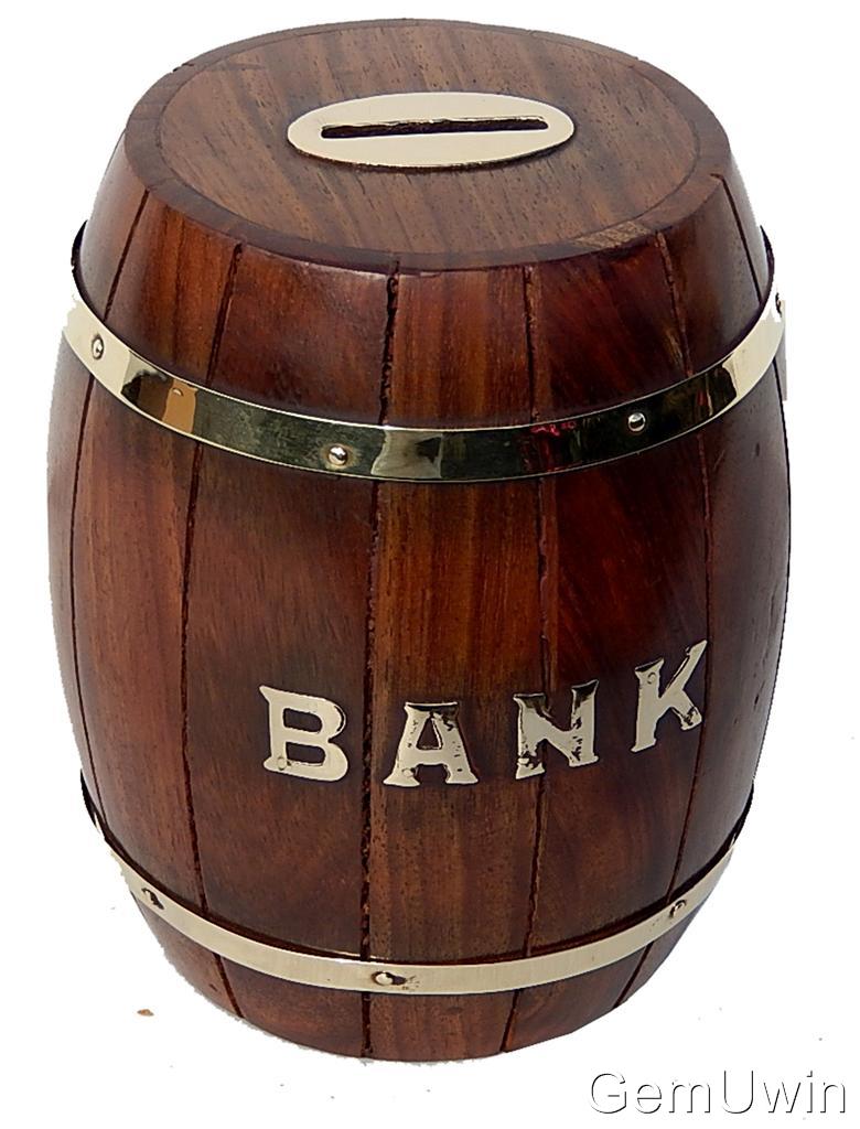 Money Coin Box Screw Type Rosewood Brass Square Wine Barrel Bank Adult ...