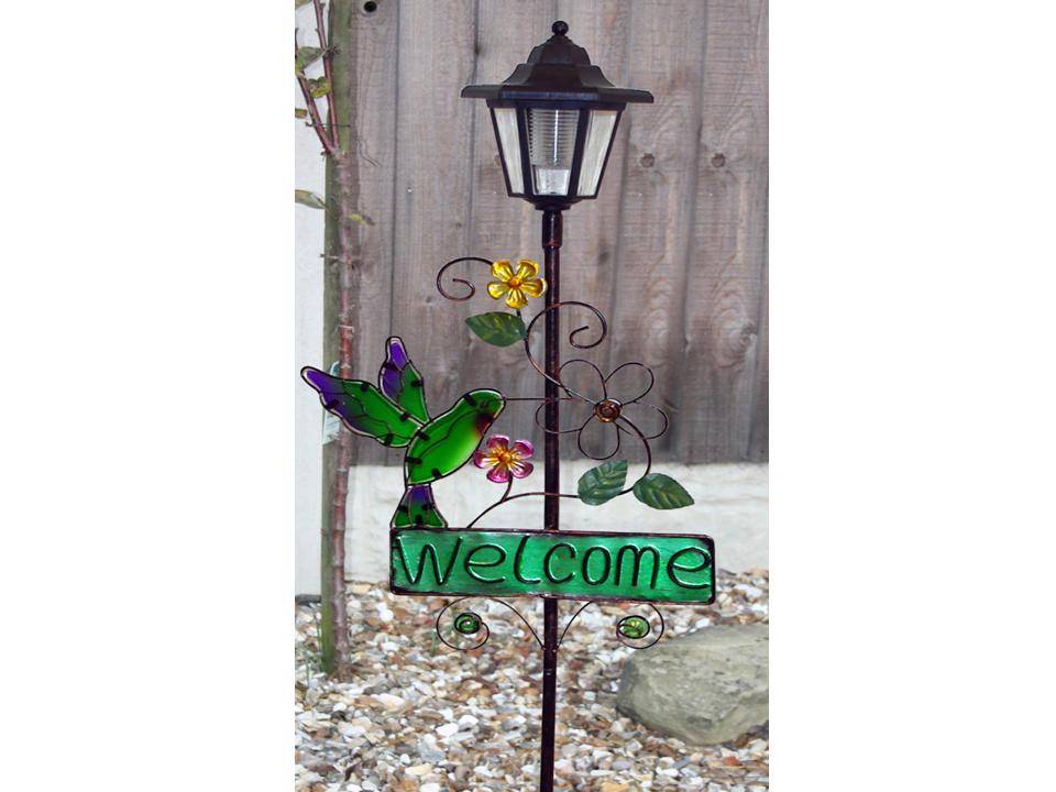SOLAR WELCOME SIGN LED LAMP LANTERN LIGHT OUTSIDE GARDEN PATHWAY PATH ...