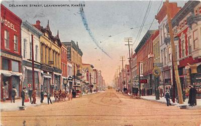 LEAVENWORTH KS Delaware Street Scene Vintage Kansas Postcard 1908