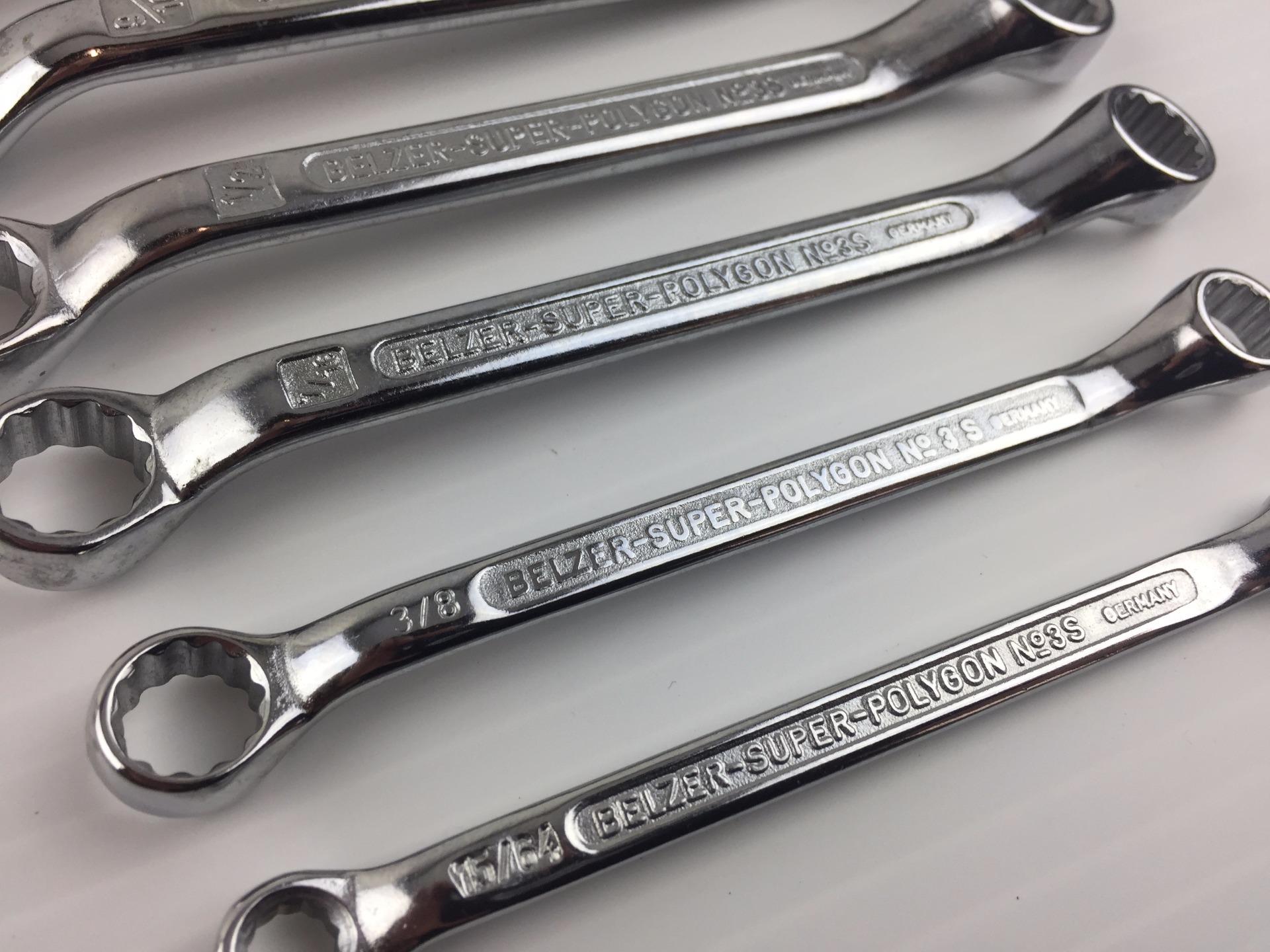 BELZER Germany "SUPER-POLYGON" 3SZ Short Ring Spanner SAE Set 6Pc RARE ...