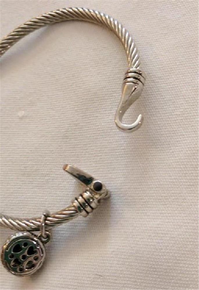 Classy Hook Closure Bangle Bracelet Silver Tone w Faceted Glass Bezel ...