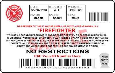 Firefighter ID Card / Badge (2 Sided) Customizable w/ your photo & info ...
