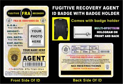 FUGITIVE RECOVERY AGENT ID Badge CUSTOM WITH YOUR PHOTO & INFO Holographic