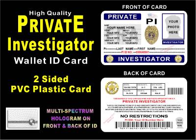 Private Investigator Wallet ID Card >CUSTOM WITH YOUR INFO & PHOTO