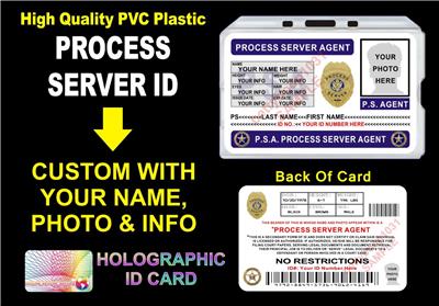 PROCESS SERVER ID Badge / Card ~ CUSTOM W Your Info & Photo ~ PVC ...