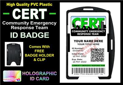 CERT Community Emergency Response Team ID Badge / Card *CUSTOM W Your ...