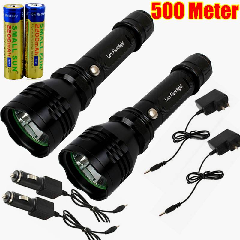 2PCS 500 METER 1000 LUMEN TACTICAL CREE LED RECHARGABLE FLASHLIGHT ...